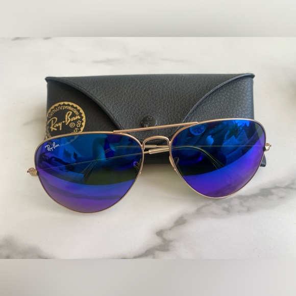 Ray-Ban | Accessories | Rayban Aviator Flash Blue Sunglasses | Poshmark
